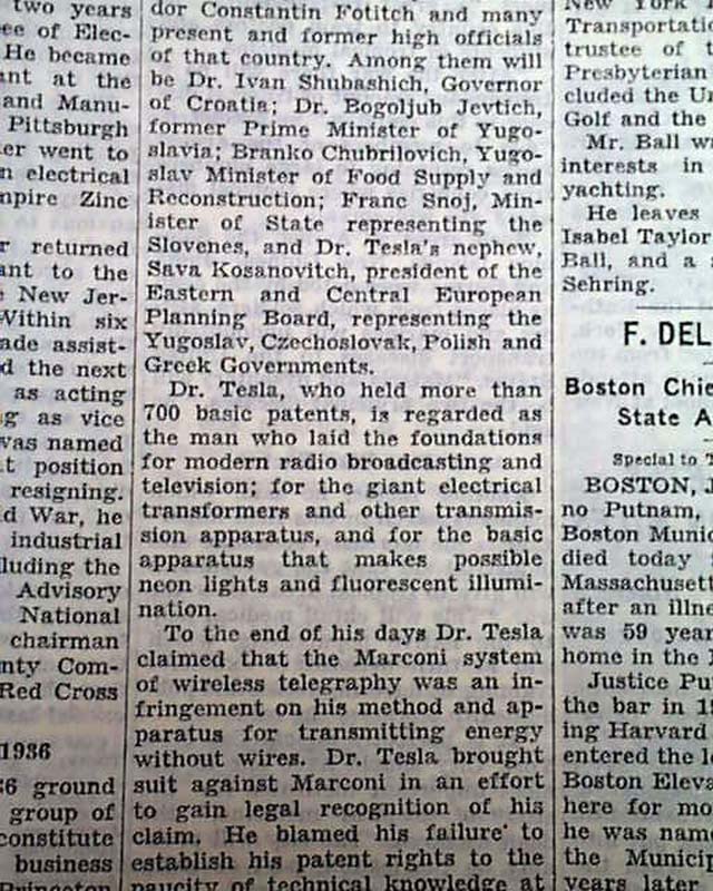 Nikola Tesla death in 1943.... - RareNewspapers.com