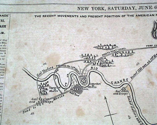 Nice front page Mexican War map, 1846, with Port Isabel, Brownsville ...