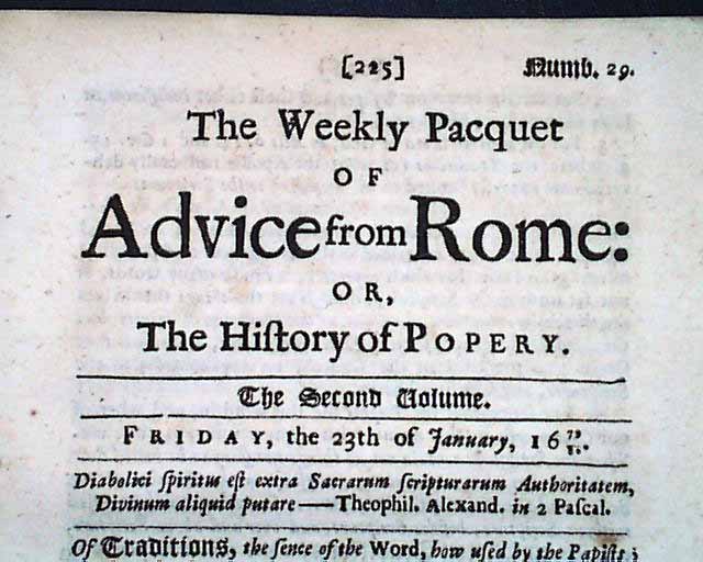 Over 330 Years Old Very RARE 1679 ANTI CATHOLIC Protestant Newspaper ...