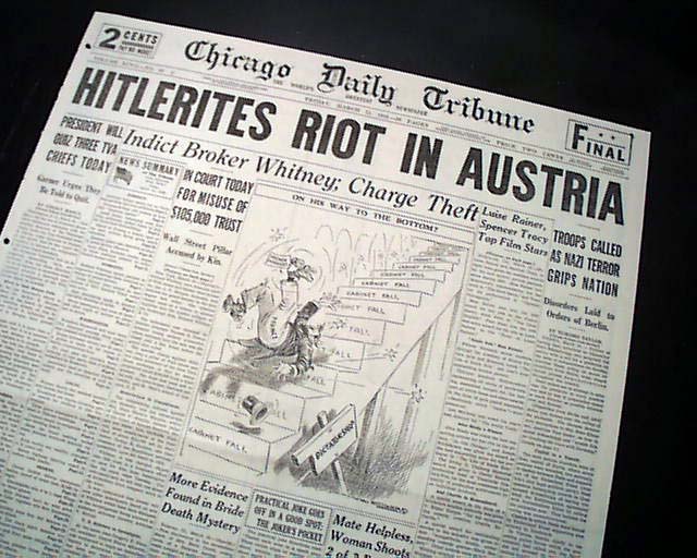 Anschluss... Austria annexation... Adolph Hitler... - RareNewspapers.com