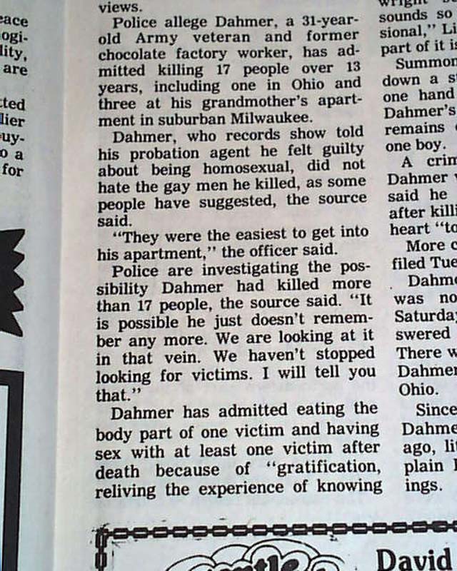 Jeffrey Dahmer arrested... serial killer... - RareNewspapers.com