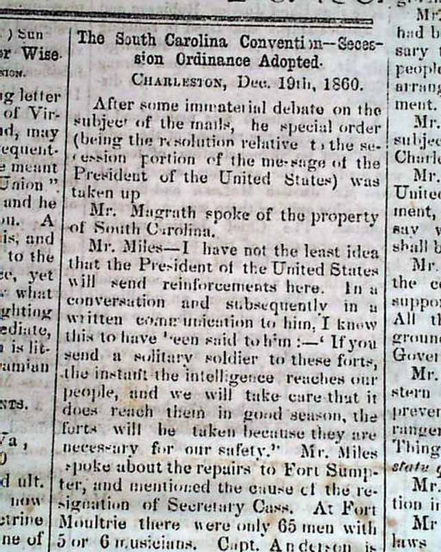 South Carolina secedes from the Union... - RareNewspapers.com