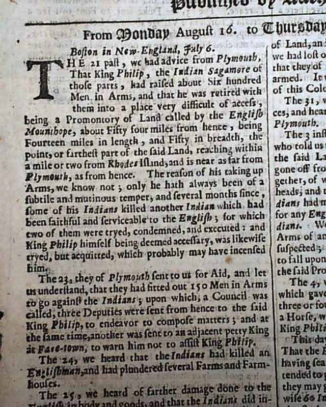 King Philip's War: the first war in America... - RareNewspapers.com