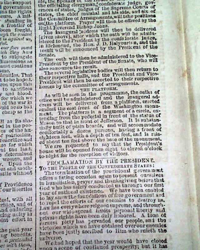 Jefferson Davis' inauguration and inaugural address... - RareNewspapers.com