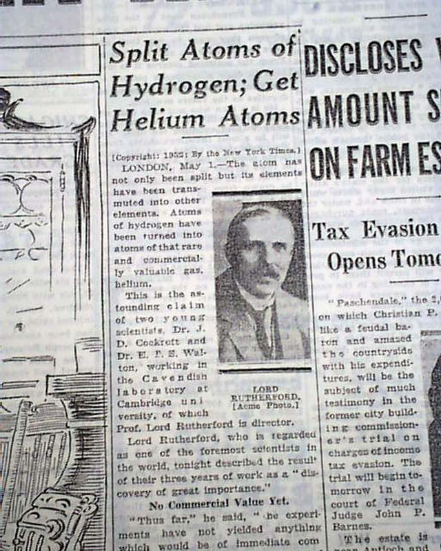 The atom is split: beginning of the atomic age... - RareNewspapers.com