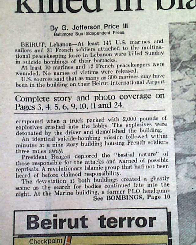 1983 Beirut barracks bombings... - RareNewspapers.com