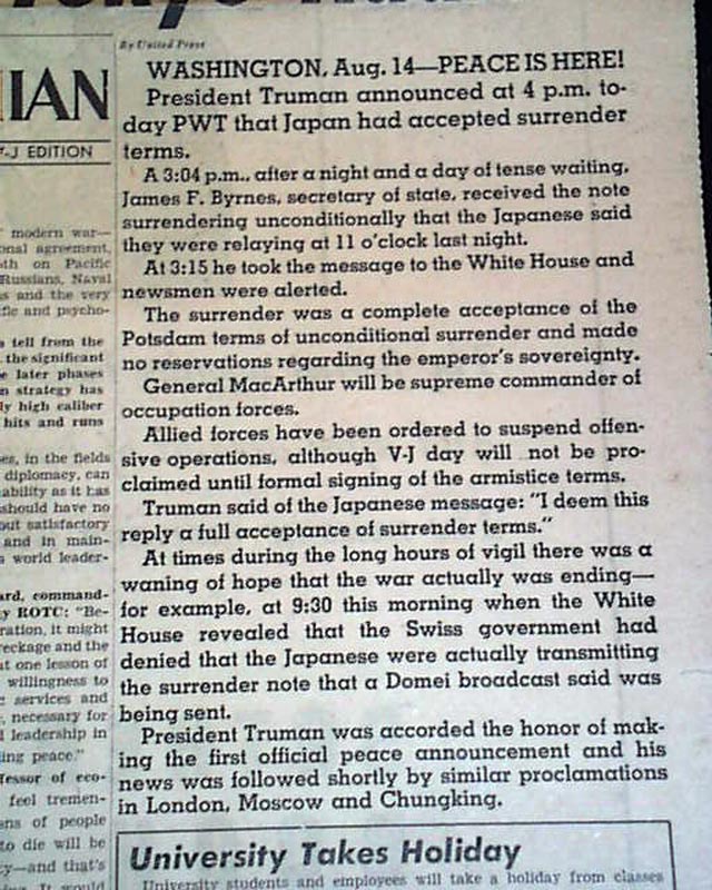 Dramatic issue on the end of the war, and great for display ...