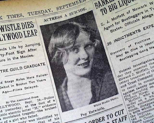 1932 Peg Entwistle Hollywood sign suicide.... - RareNewspapers.com