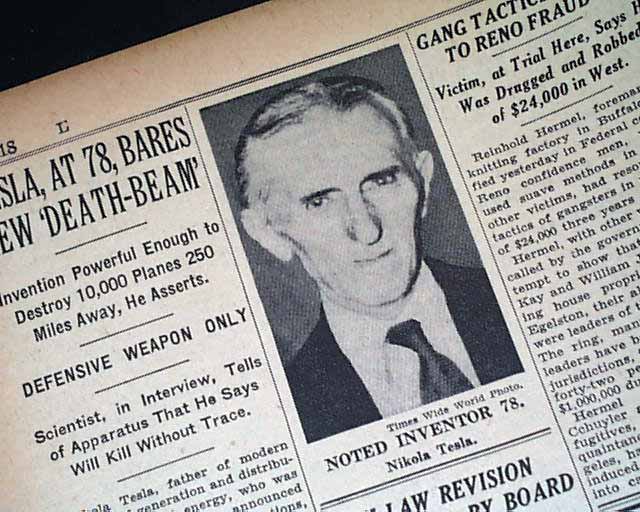 1934 Nikola Tesla... Father of radio.... - RareNewspapers.com
