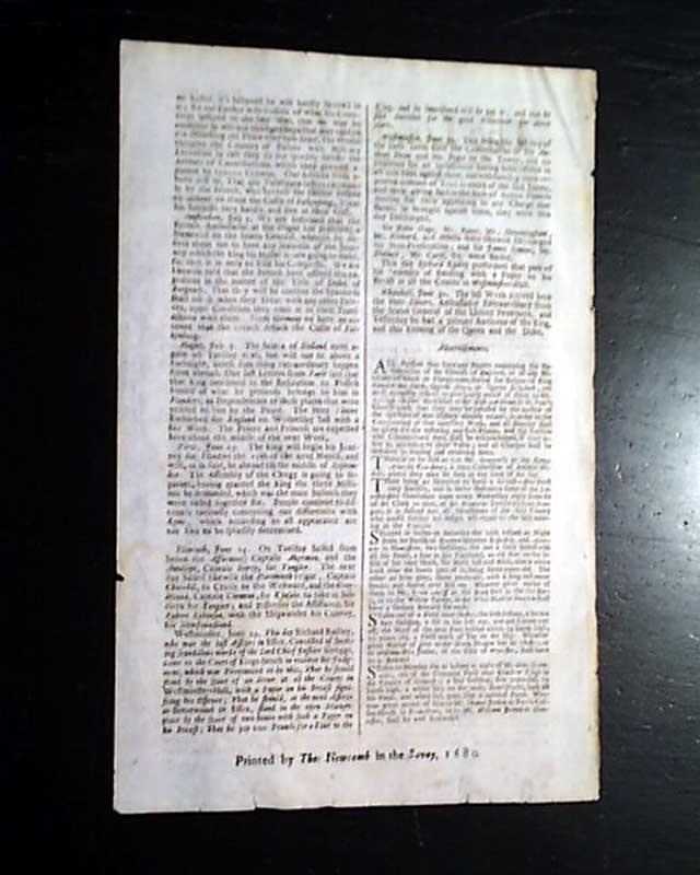 Genuine London Gazette newspaper from 1680... - RareNewspapers.com