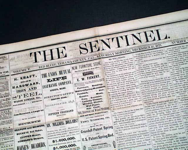 1872 Old West Newspaper From Red Bluff CA... - RareNewspapers.com