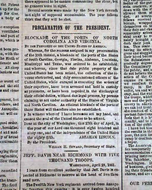 Early events in the Civil War. Proclamation by Abraham Lincoln ...