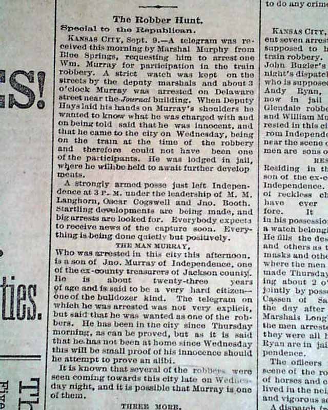 The "Blue Cut" train robbery by Jesse James & his gang ...