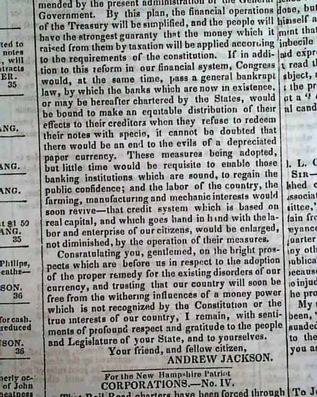 Andrew Jackson Letter 1840... - RareNewspapers.com