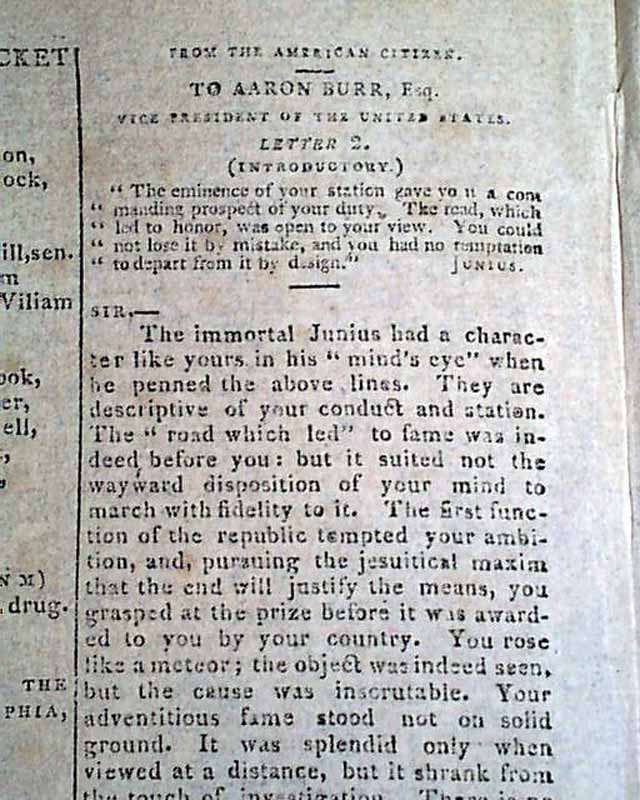 Aaron Burr letter & slave advertisement in 1802..... - RareNewspapers.com