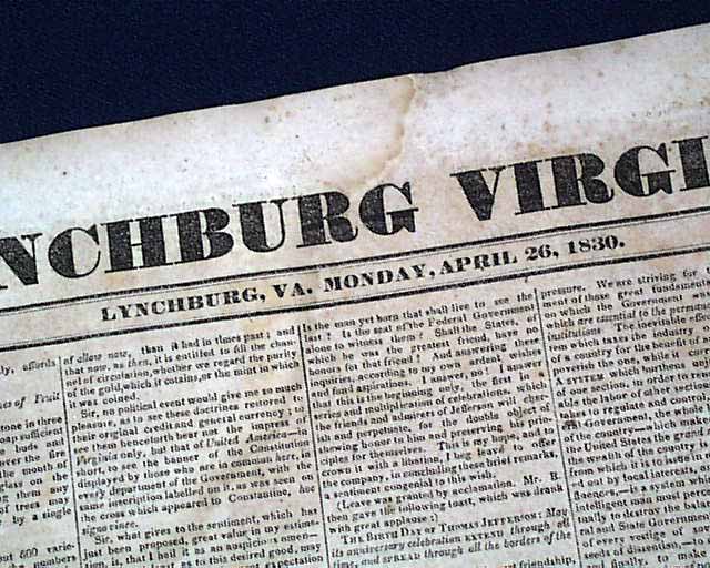 1830 Lynchburg Virginia Newspaper with Slave Ads - RareNewspapers.com