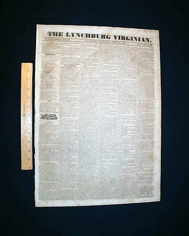 1830 Lynchburg Virginia Newspaper with Slave Ads - RareNewspapers.com