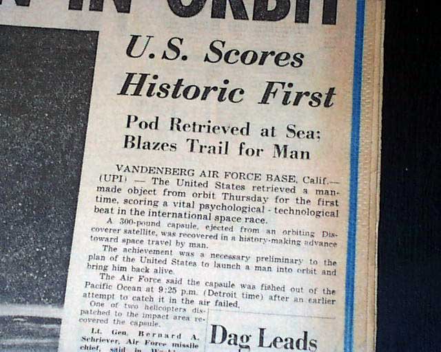 Discoverer 13 capsule recovery a 1st... - RareNewspapers.com