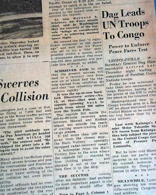 Discoverer 13 capsule recovery a 1st... - RareNewspapers.com