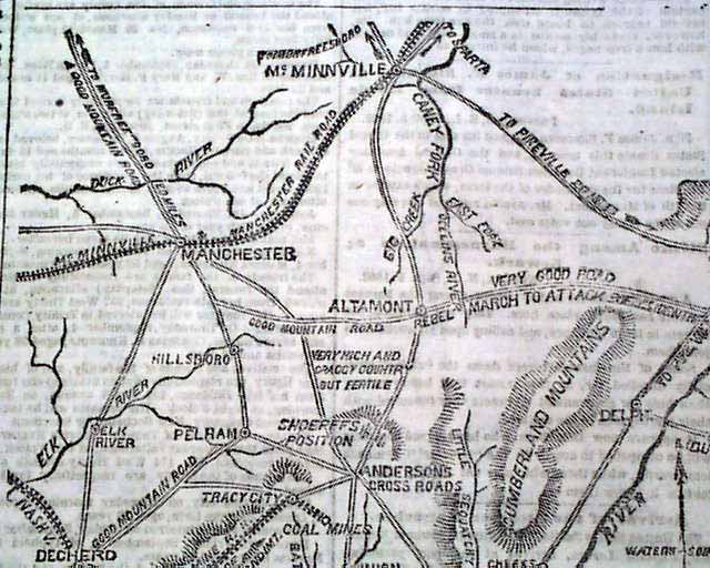 1862 Civil War Map - McMinnville TN..... - RareNewspapers.com