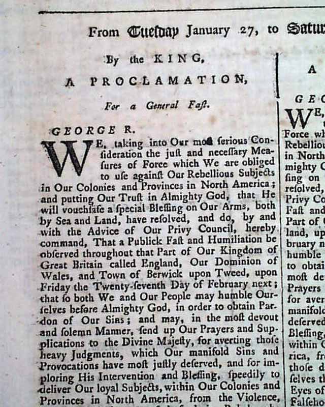 Proclamation by the King concerning the Revolutionary War ...