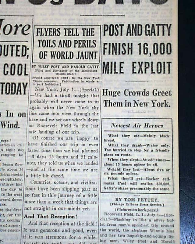 1st airplane flight around the World... - RareNewspapers.com