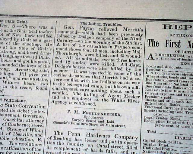 1879 Battle of Milk Creek... Meeker Massacre... - RareNewspapers.com