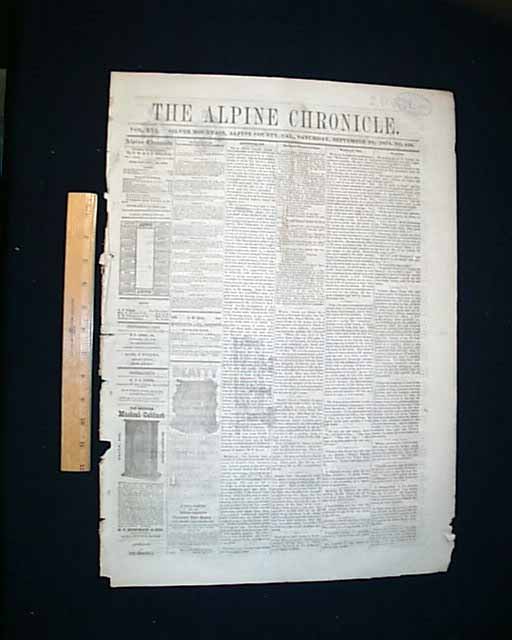 1878 Old West Newspaper From Silver Mountain CA...... - RareNewspapers.com