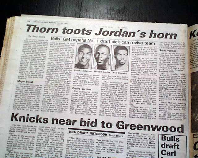 Michael Jordan drafted by Bulls in a Chicago newspaper ...