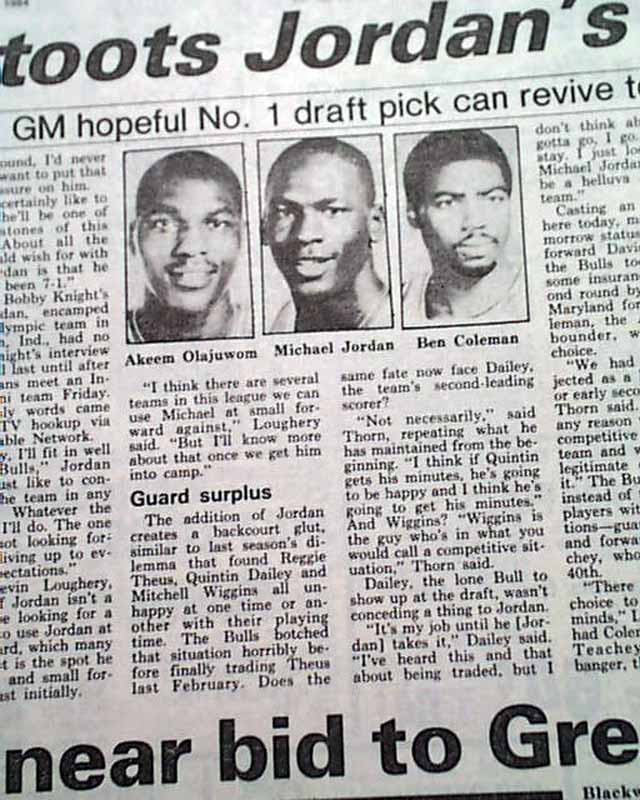 Michael Jordan drafted by Bulls in a Chicago newspaper ...