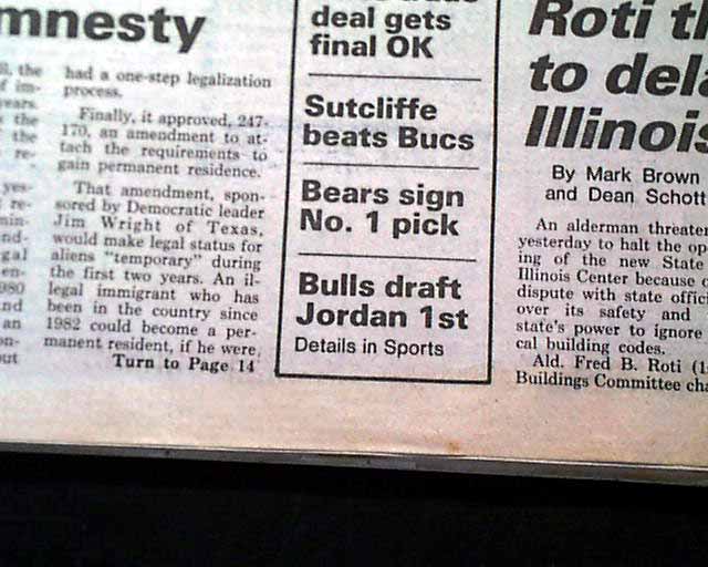 Michael Jordan drafted by Bulls in a Chicago newspaper ...