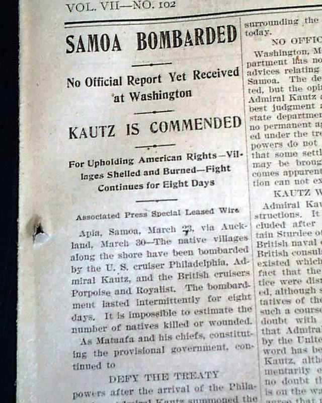 1899 Siege of Apia... - RareNewspapers.com