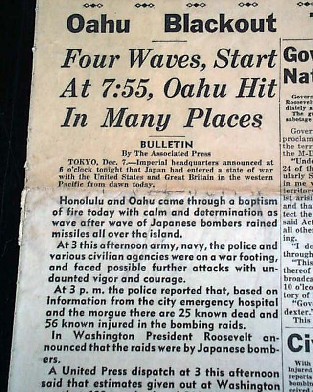 Rare "3rd Extra" of the Honolulu Star-Bulletin on Pearl Harbor ...