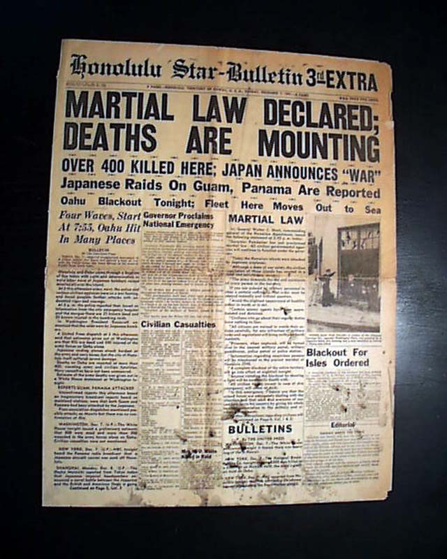 Rare "3rd Extra" of the Honolulu Star-Bulletin on Pearl Harbor ...