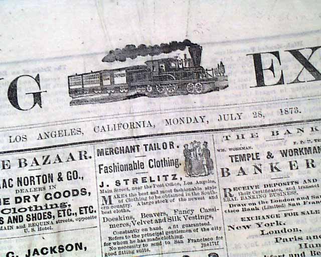1873 Old West Newspaper From Los Angeles CA...... - RareNewspapers.com