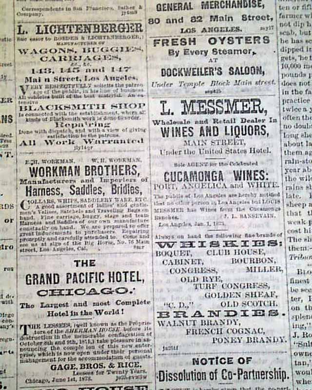 1873 Old West Newspaper From Los Angeles CA...... - RareNewspapers.com