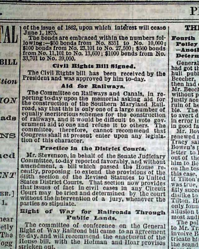 1875 Civil Rights Act... - RareNewspapers.com