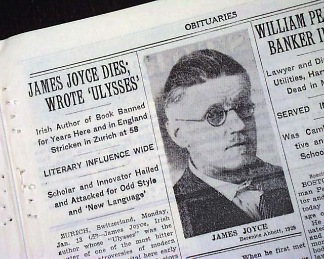 Death of Irish novelist poet, James Joyce... - RareNewspapers.com