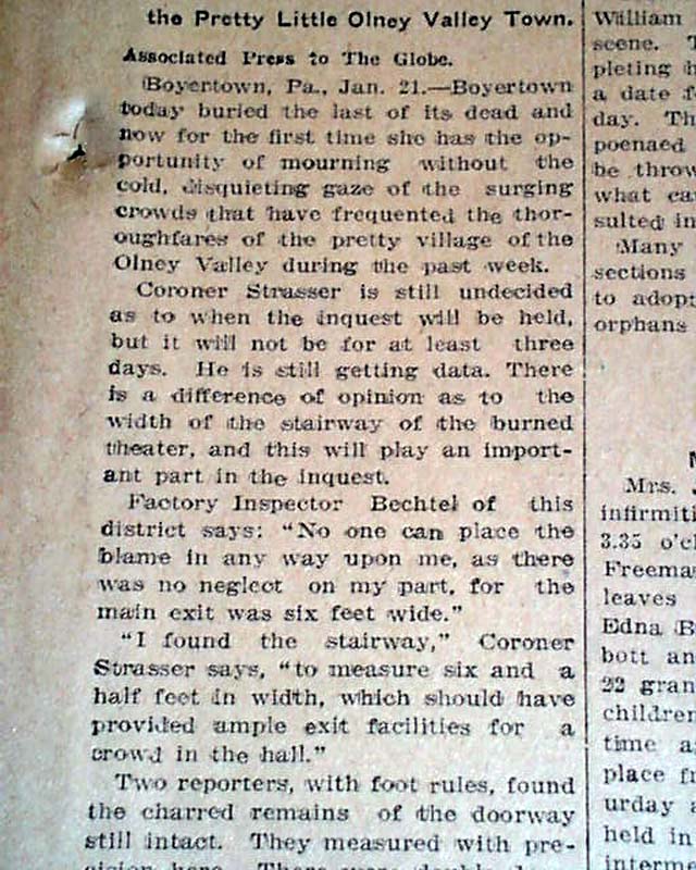 1908 Rhoads Opera House Fire... Boyertown PA... - RareNewspapers.com