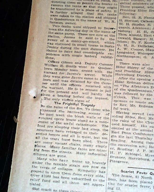 1908 Rhoads Opera House Fire... Boyertown PA... - RareNewspapers.com