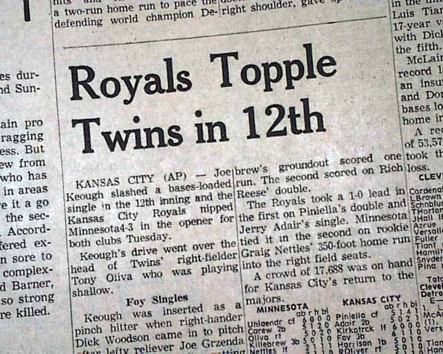 Kansas City Royals very 1st MLB game played... - RareNewspapers.com