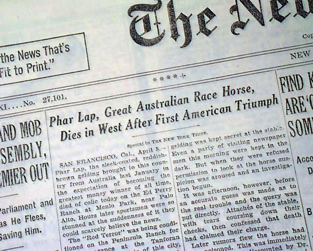 Australian racehorse Phar Lap death... - RareNewspapers.com