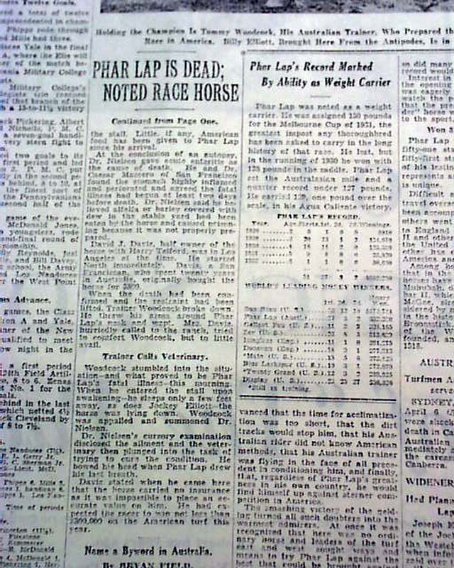 Australian racehorse Phar Lap death... - RareNewspapers.com