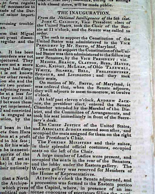 1829 Andrew Jackson Inauguration... - RareNewspapers.com
