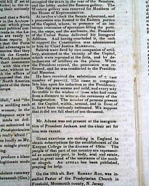 1829 Andrew Jackson Inauguration... - RareNewspapers.com