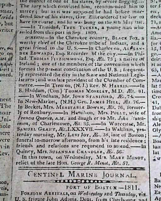 1811 Cherokee Indian Chief Black Fox - RareNewspapers.com