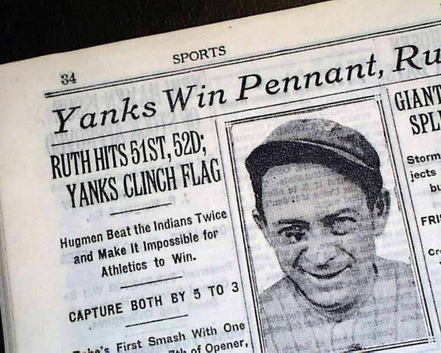 1927 Yankees win pennant... - RareNewspapers.com