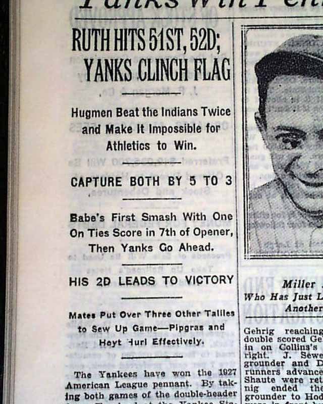 1927 Yankees win pennant... - RareNewspapers.com