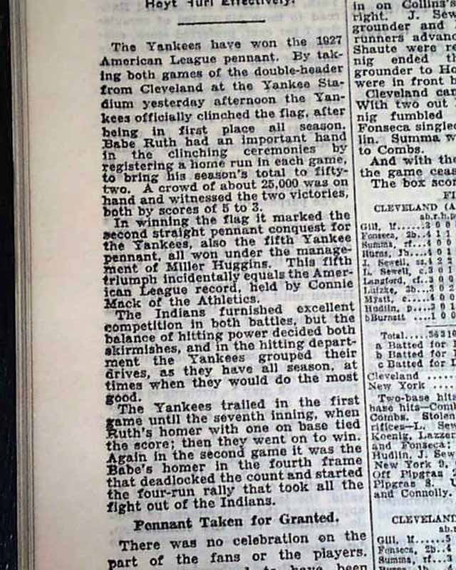 1927 Yankees win pennant... - RareNewspapers.com