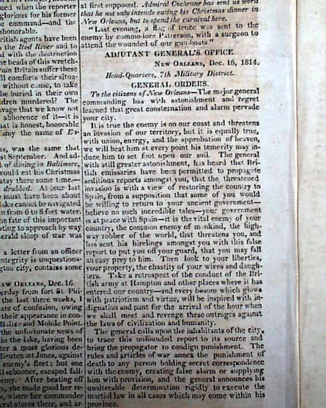 New Orleans, at the end of the War of 1812... - RareNewspapers.com